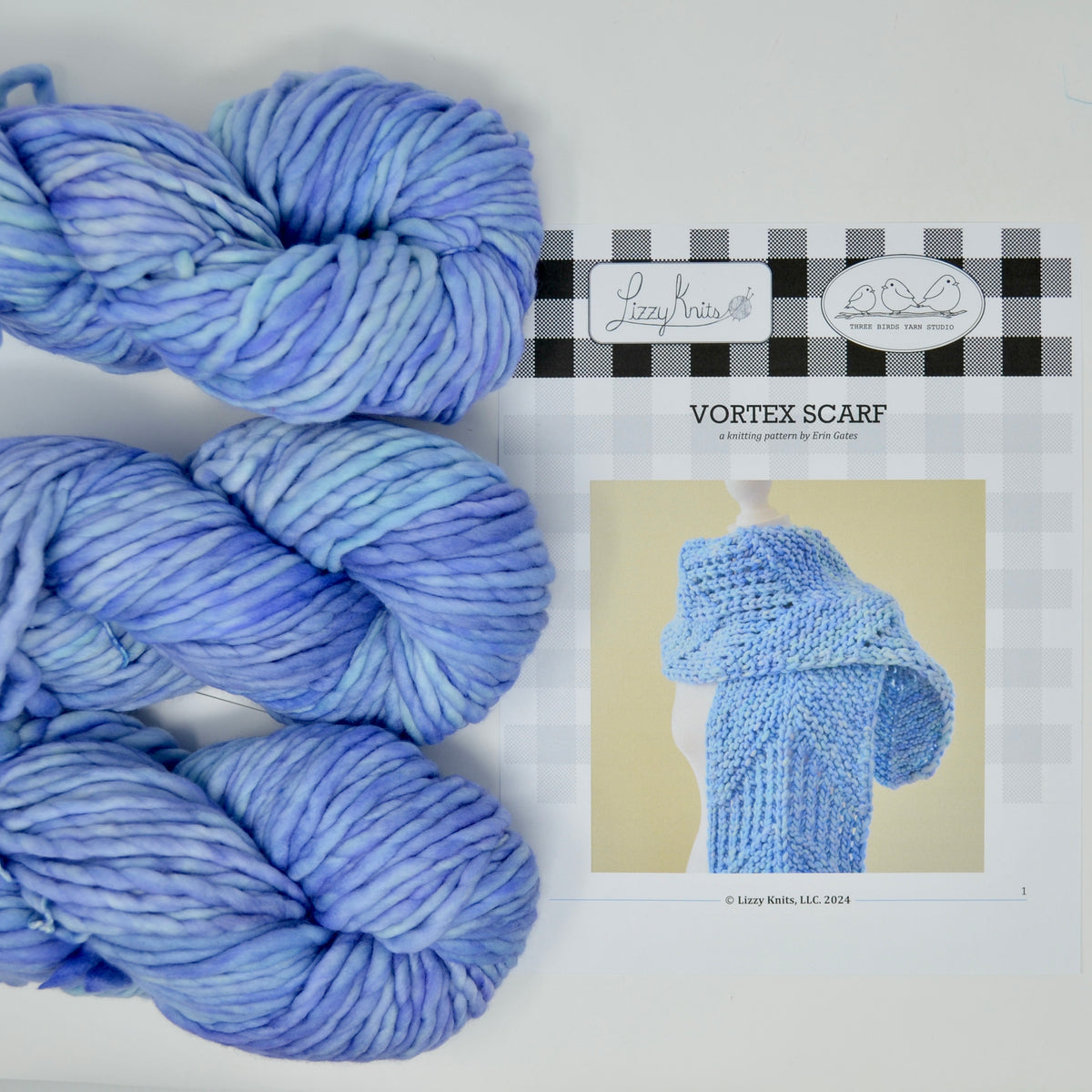 In stock: Kits for the Vortex Scarf – Three Birds Yarn Studio